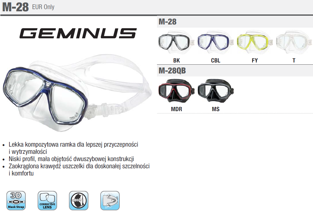 Maska TUSA - Szkła korekcyjne